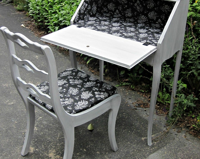 Paris Gray French Drop Front Writing Desk and Chair Reserved - Etsy