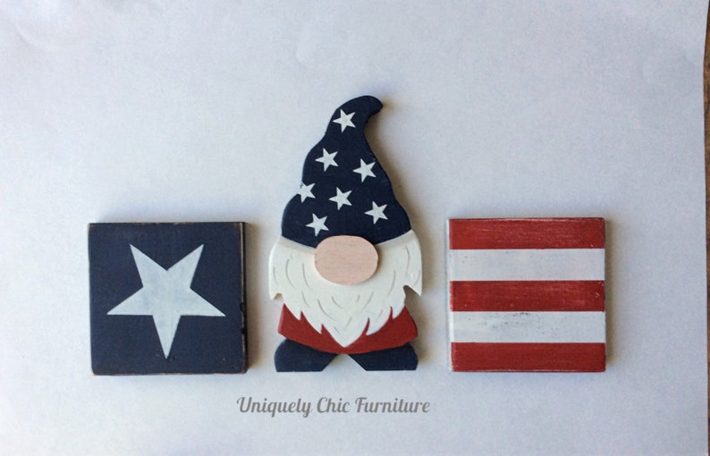 Gnome, Set, Patriotic, 4th of July, Wood, Tiered Tray Decor, Shelf ...