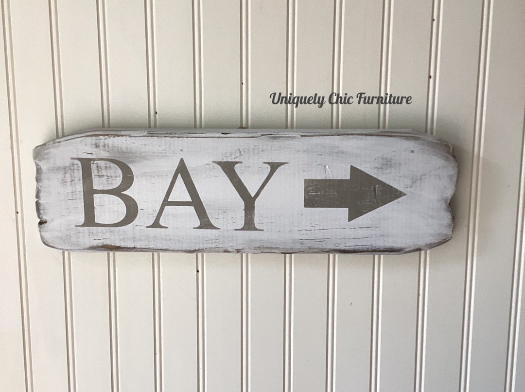 Bay Sign, Weathered Wood ~wall Decor~coastal Home, Bay - Arrow Left ...