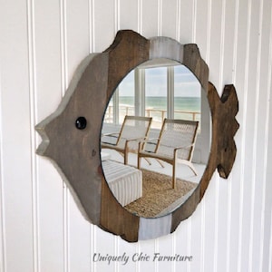 Fish Mirror, Custom Colors, Wall Art, Planked, Wood, Mirror, Beach ...