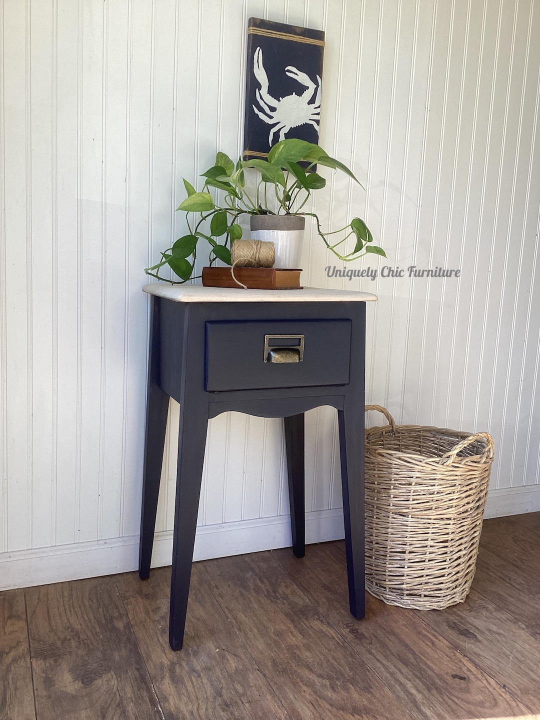 Navy Blue Nightstand Cabinet Side Table Boys Room Solid - Etsy
