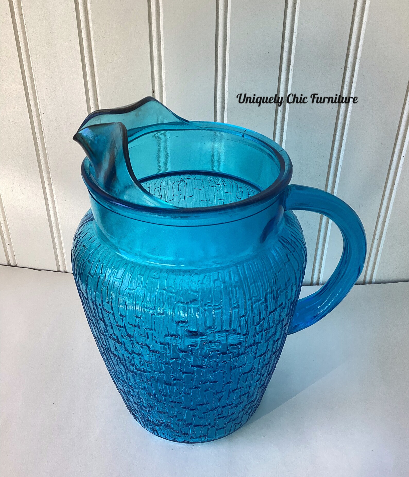 Blue Glass Pitcher, Vintage, Anchor Hocking, Turquoise, Beach House ...