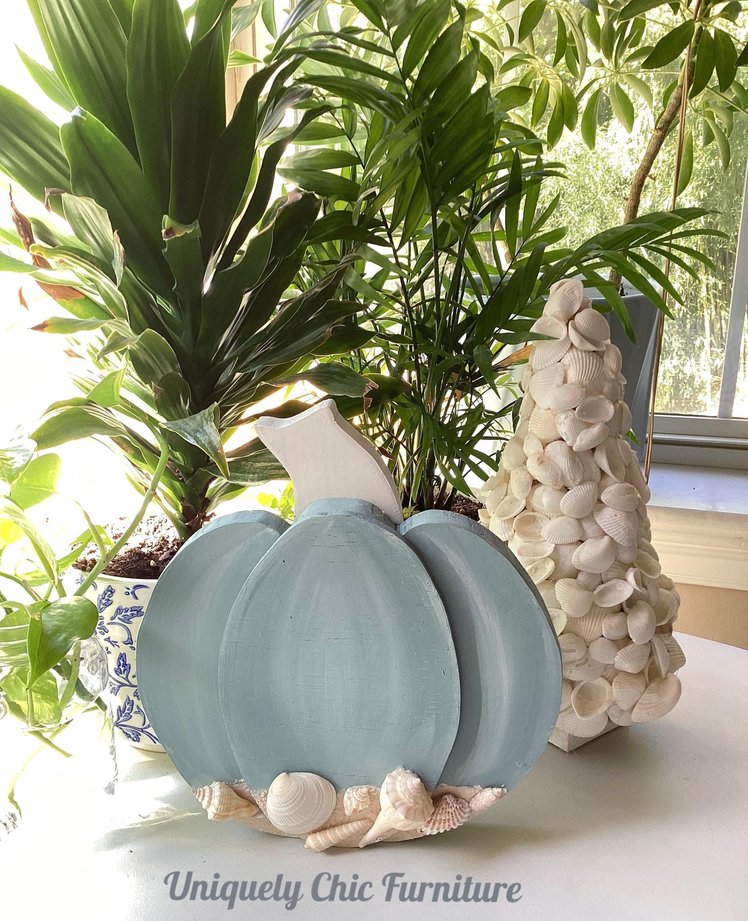 Wood Pumpkins, Painted, Coastal, Sea Shells, Beach Decor, Thanksgiving ...