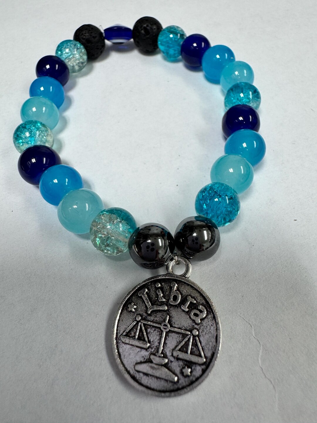 Libra Zodiac Bracelet – Antique Tibetan Silver Charm, Hematite, Lava ...