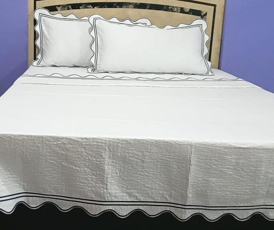 Embroidered Scalloped and Double Border Coverlet & Pillow Sham, 400 ...