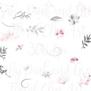 Watercolor Baby Pink & Grey Floral Clip Art High Resolution Graphic ...