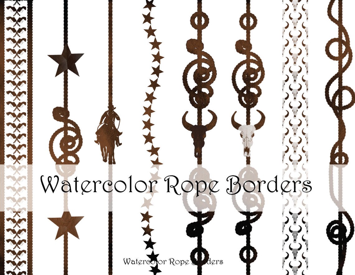 Watercolor Western Cowboy Rope Border Clipart Graphics High Resolution ...