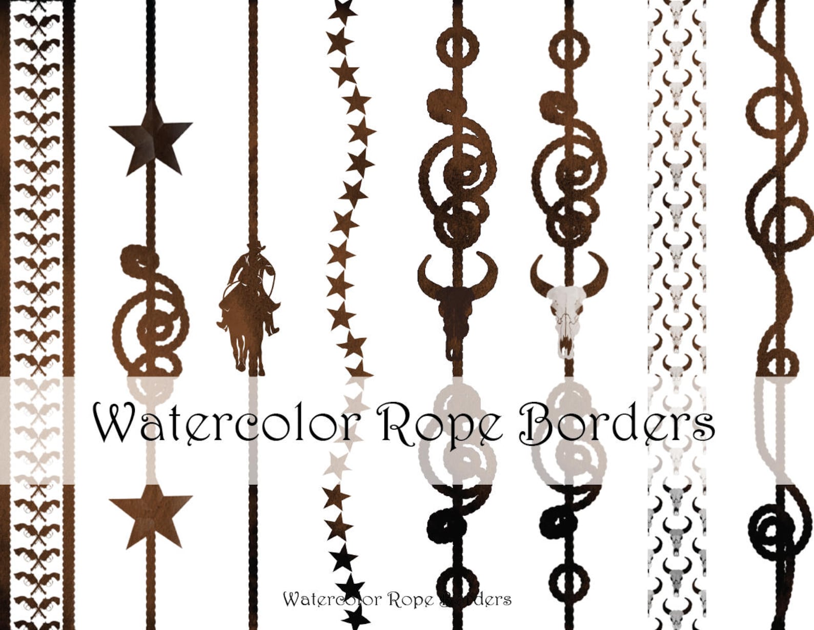 Watercolor Western Cowboy Rope Border Clipart Graphics High - Etsy