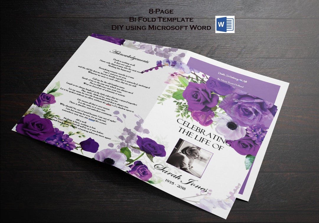 Funeral Program Template 8 Page Bi-fold Funeral Program Memorial ...