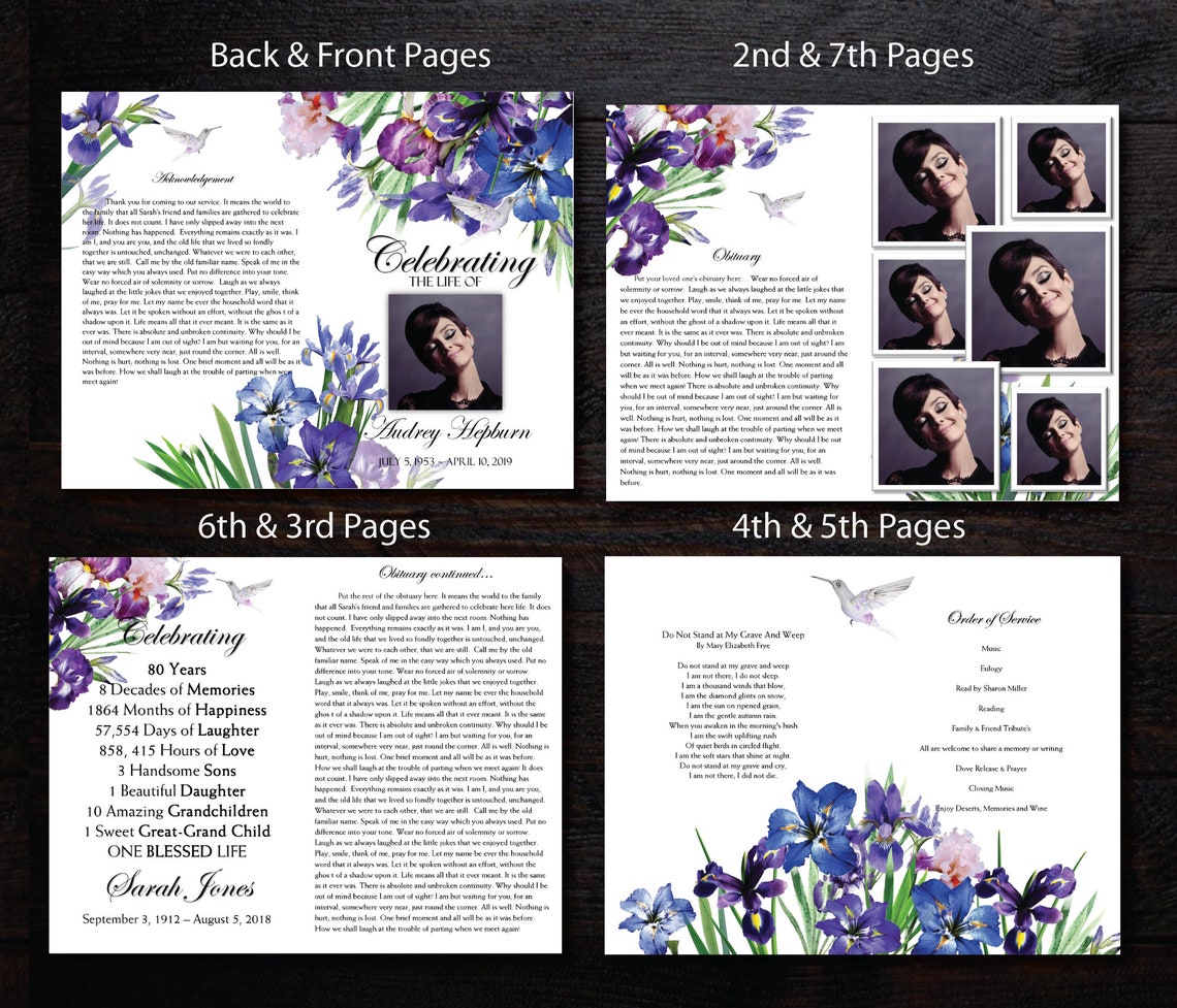 Funeral Program Template 8 Page Bi-fold Funeral Program | Etsy