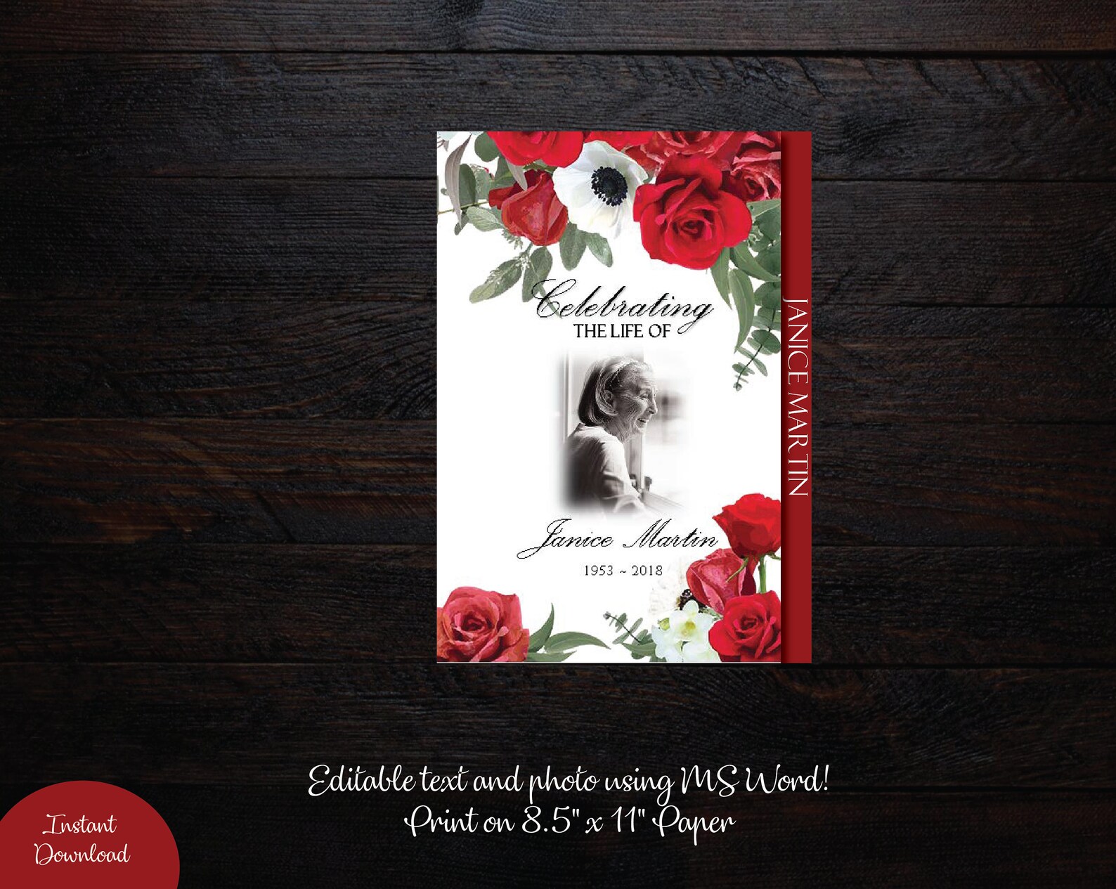 DIY Graduated Fold Funeral Program Template Memorial Program Editable ...