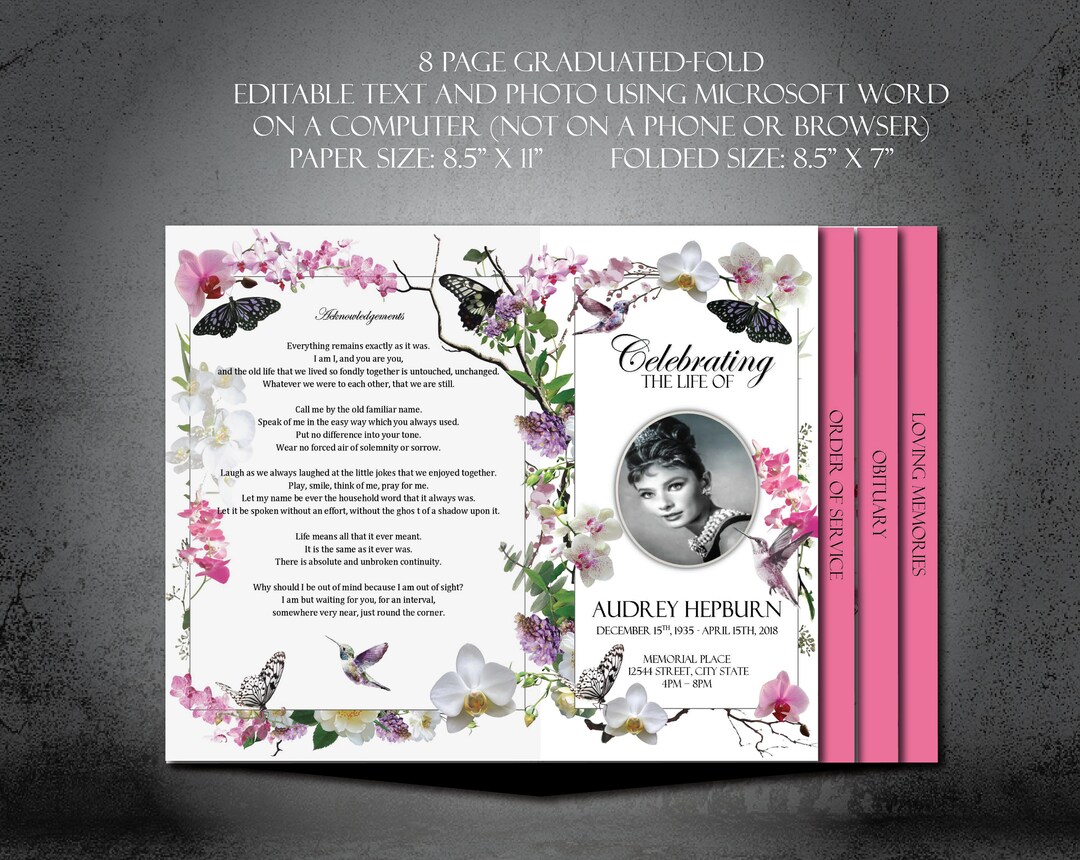 Funeral Program Template 8 Pages Graduated Fold Funeral - Etsy