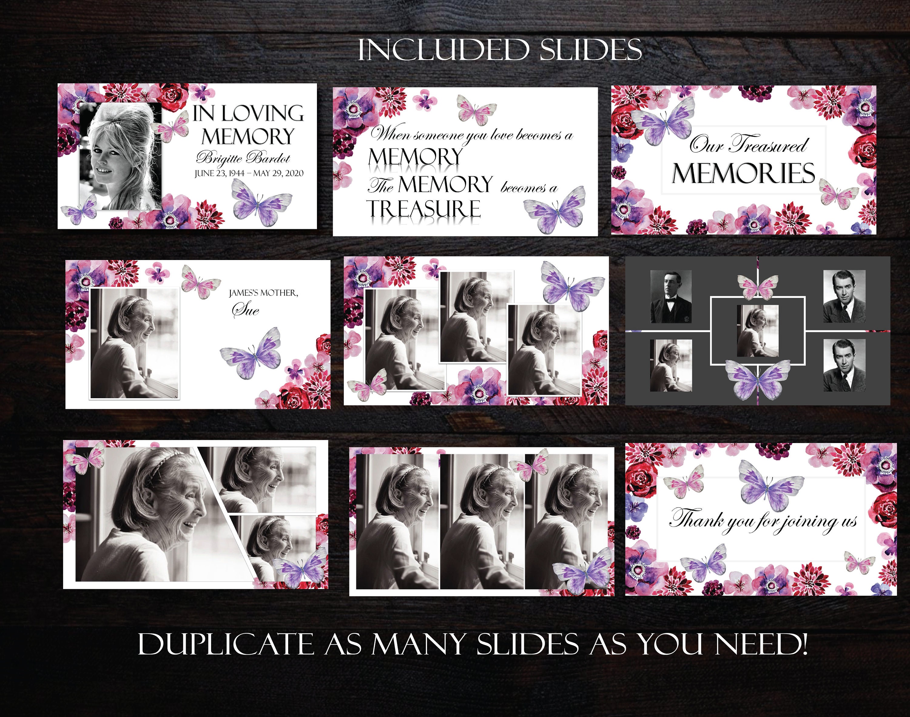 DIY Memorial Photo Slideshow PowerPoint Watercolor Magenta | Etsy