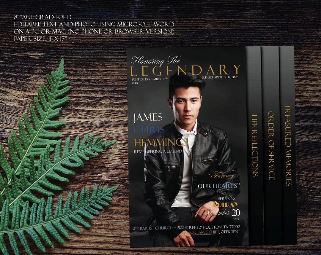 Funeral Program Template 8 Page Magazine Style 11 X 17 Graduated-fold ...