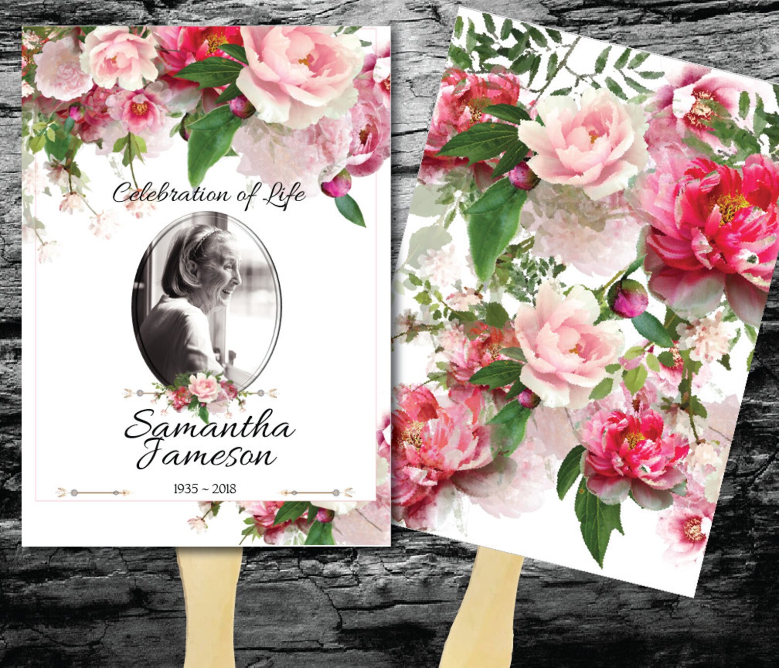 Printable Funeral Fan Template Pink Peony Funeral Fan - Etsy