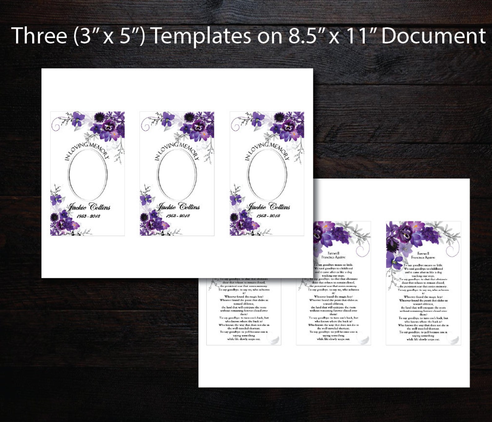 DIY Printable Funeral Prayer Card 3 X 5 and 2.5 X 3.5 Wallet - Etsy