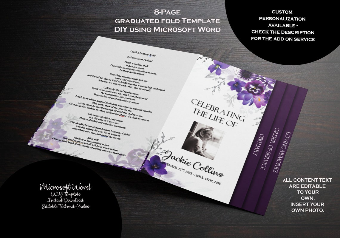 Funeral Program Template 8 Pages Graduated Fold Funeral - Etsy