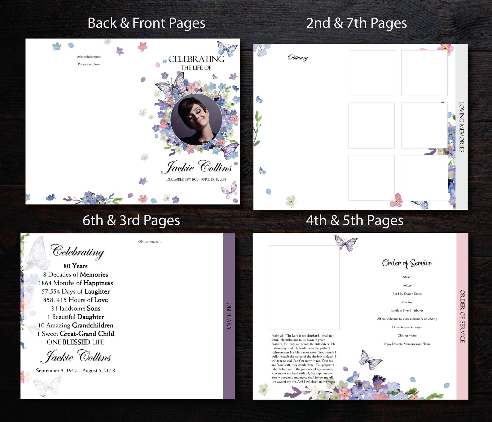 Funeral Program Template 8 Pages 8 Page Graduated Fold - Etsy