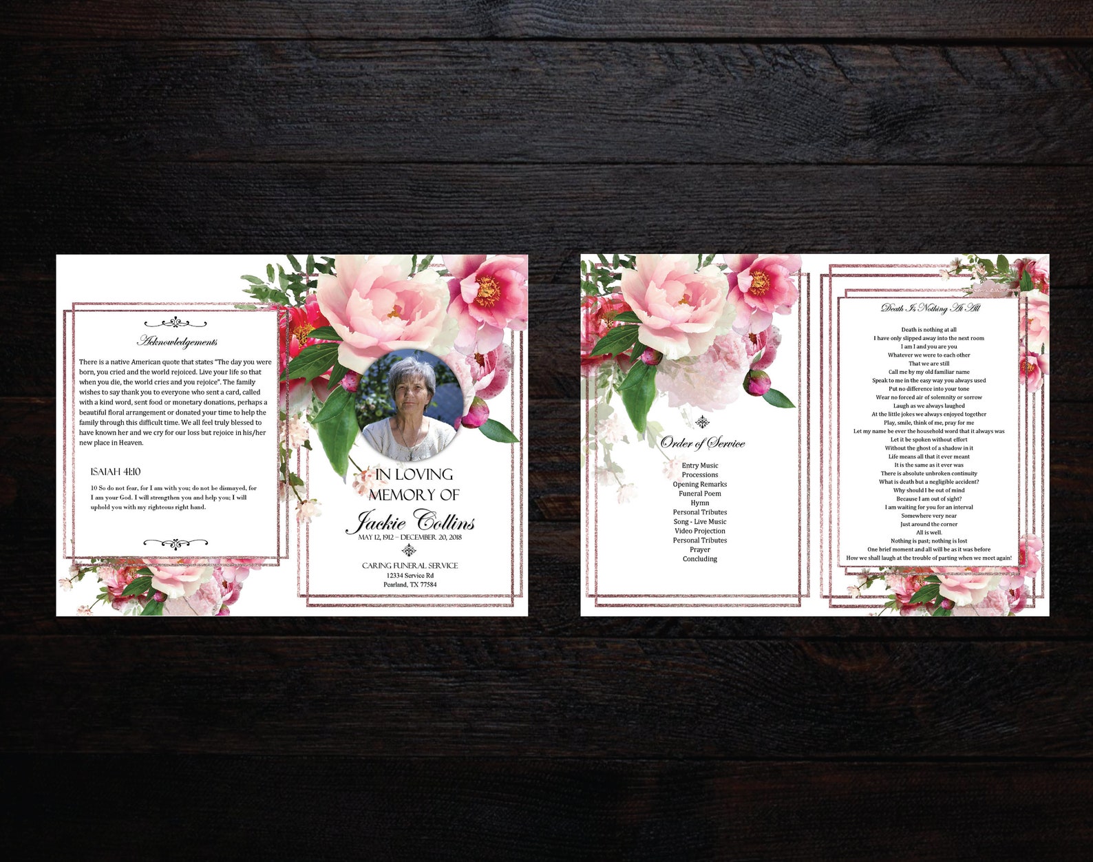 Printable Memorial Program Printable Funeral Program Template Memorial ...