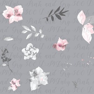 Watercolor Baby Pink & Grey Floral Clip Art High Resolution Graphic ...