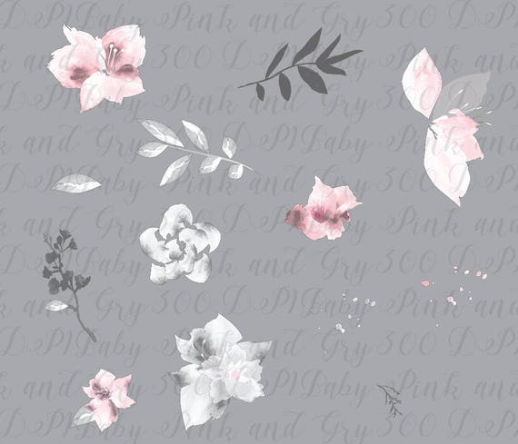 Craft Supplies & Tools Watercolor Baby Pink & Grey Floral Clip Art High ...