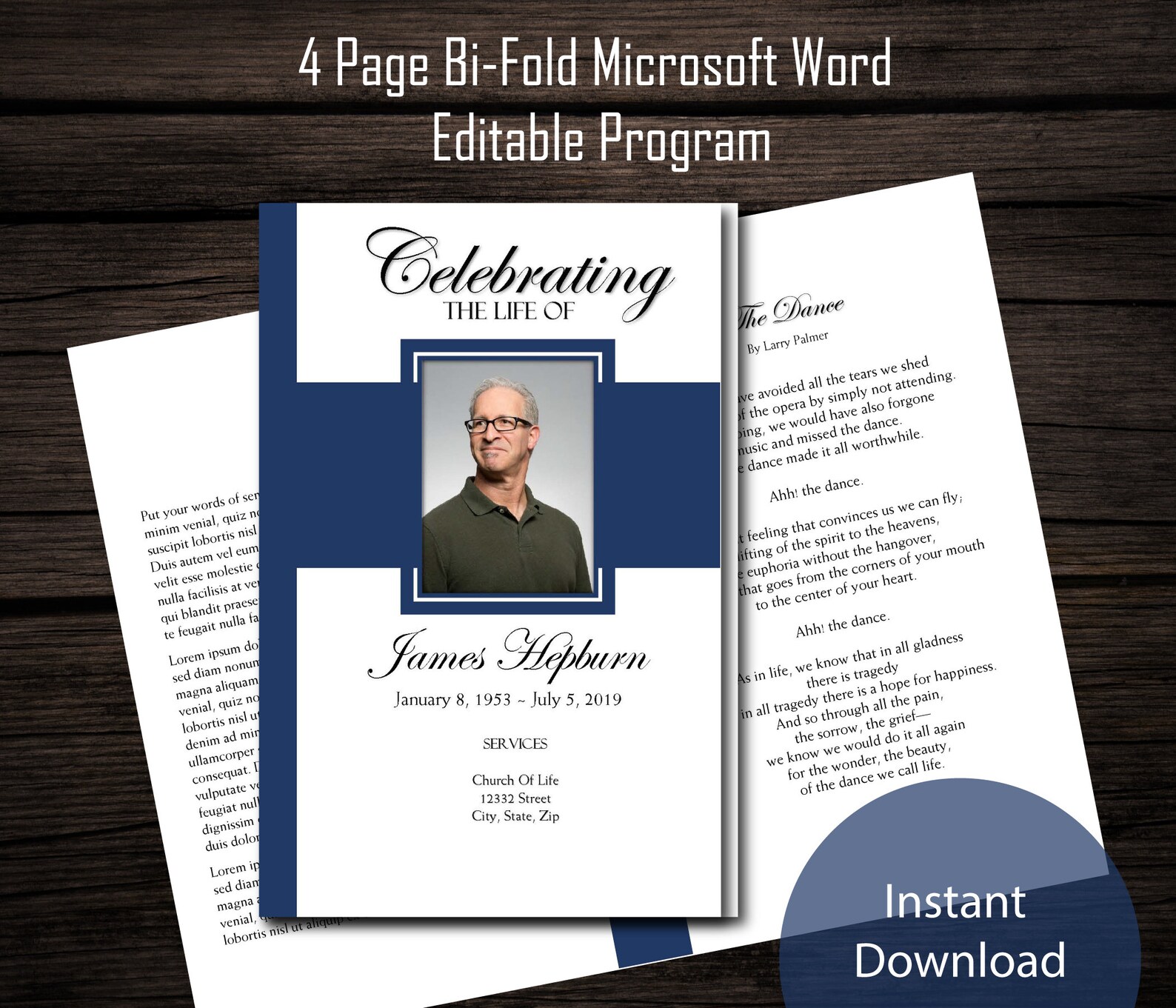 DIY Printable Memorial Program Simple Blue & White Printable - Etsy