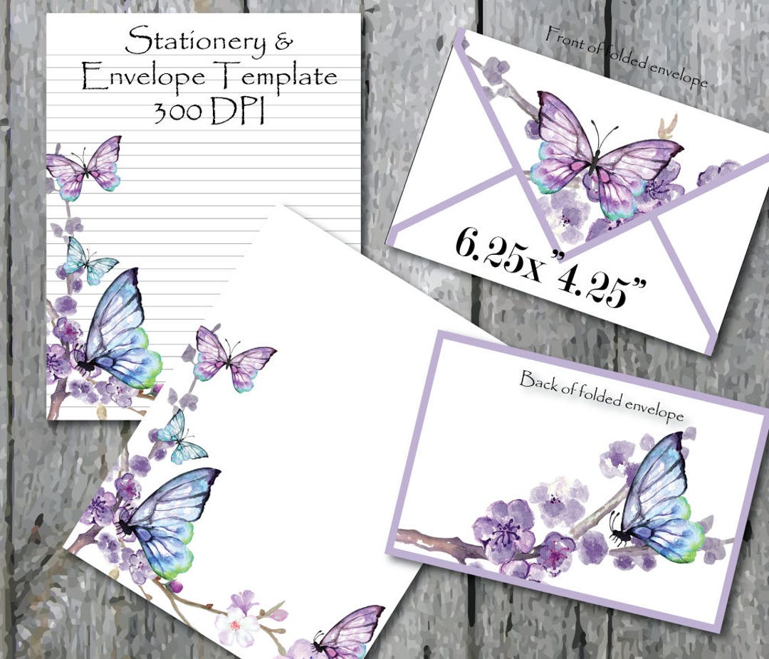 Purple Butterfly Digital Paper Cherry Blossom Stationery Paper ...