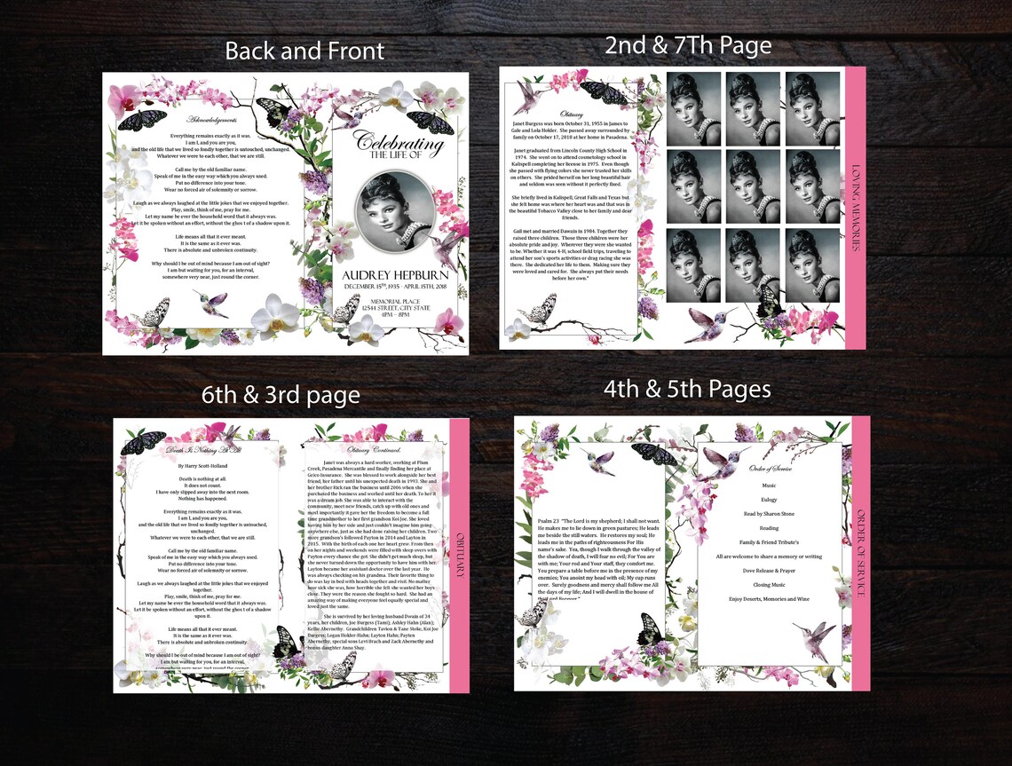Funeral Program Template 8 Pages Graduated Fold Funeral - Etsy