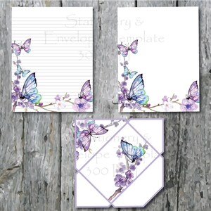 Purple Butterfly Digital Paper Cherry Blossom Stationery Paper ...