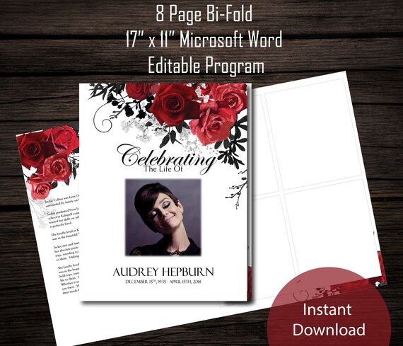 17 X 11 Funeral Program Template Ledger Size 8 Etsy