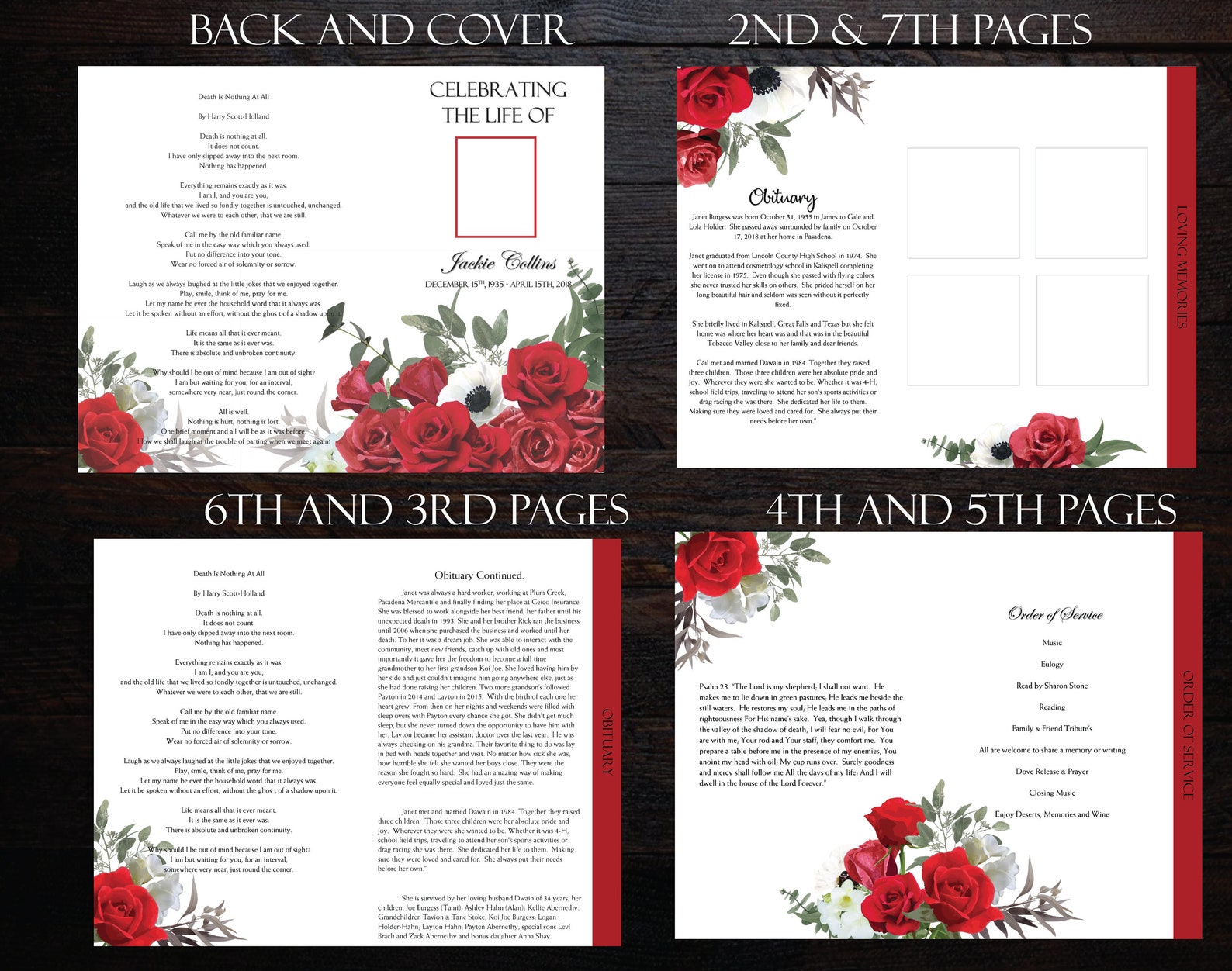 Funeral Program Template 8 Pages 8.5 X 11 Graduated Fold Funeral ...