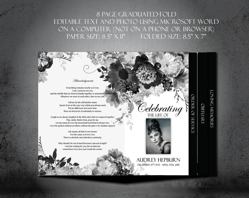 Elegant Funeral Program Template Graduated Fold Funeral - Etsy