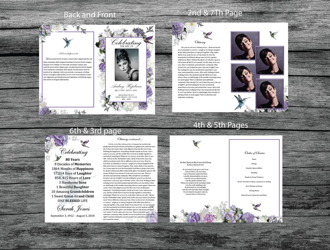 Funeral Program Template 8 Page Bi-fold Funeral Program - Etsy
