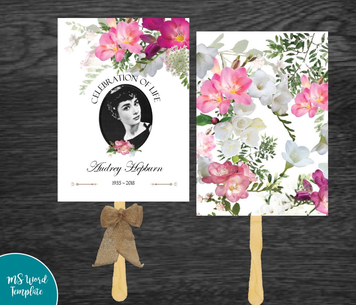 Printable Funeral Fan Word Template Pink Freesia Funeral Fan | Etsy