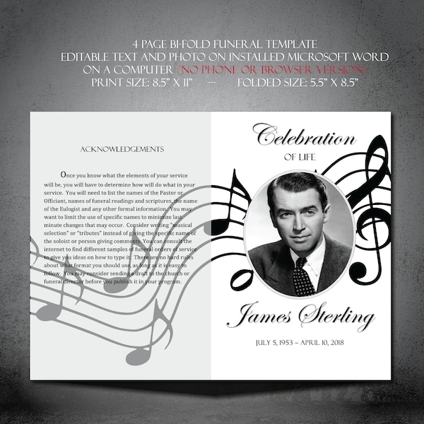 Music Notes Funeral Template - Etsy