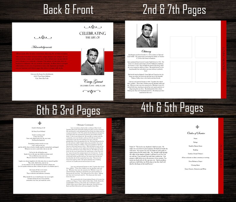 Funeral Program Template 8 Pages Graduated Fold Funeral - Etsy UK