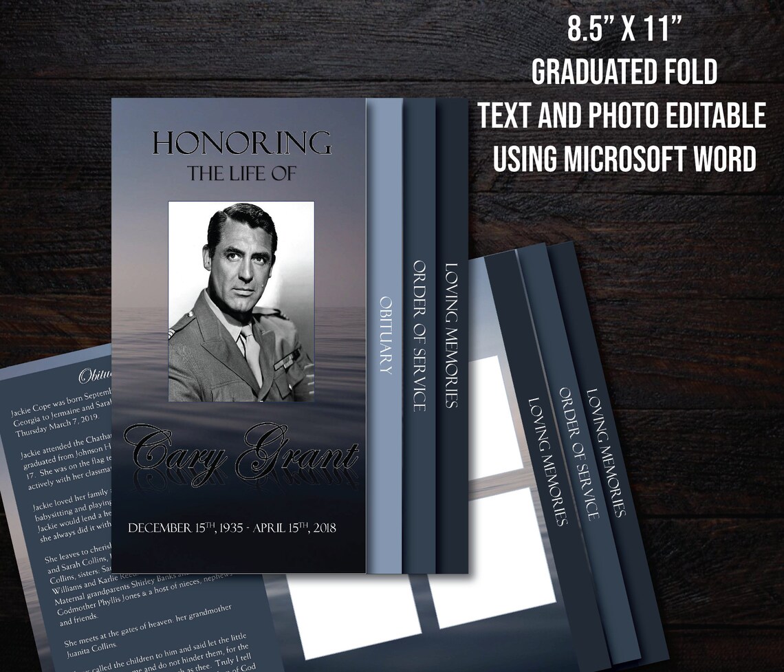 8.5 X 11' Funeral Program Template Graduated Fold | Etsy