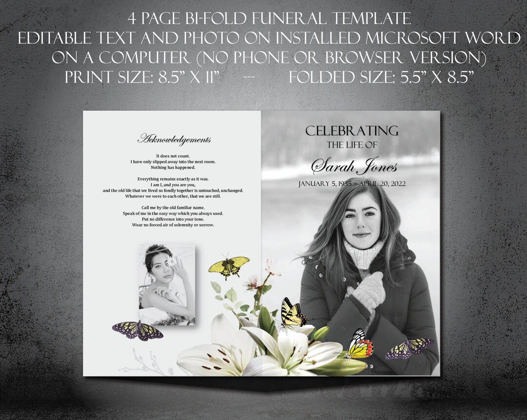 Funeral Program Template DIY Printable Memorial Program - Etsy Israel