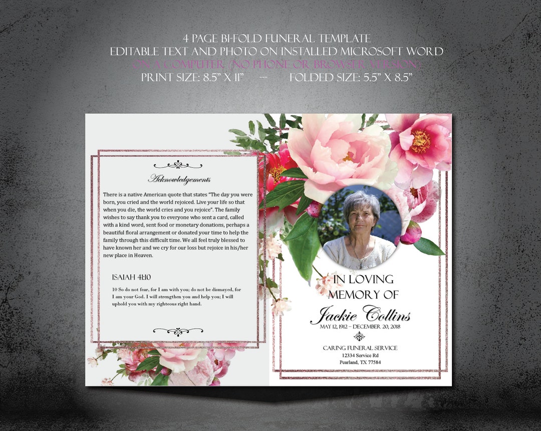 Printable Memorial Program Printable Funeral Program Template Memorial ...