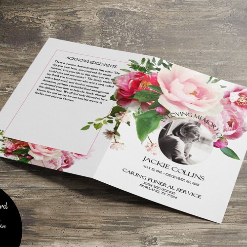 Printable Custom Design Floral Funeral Program Template In Loving ...