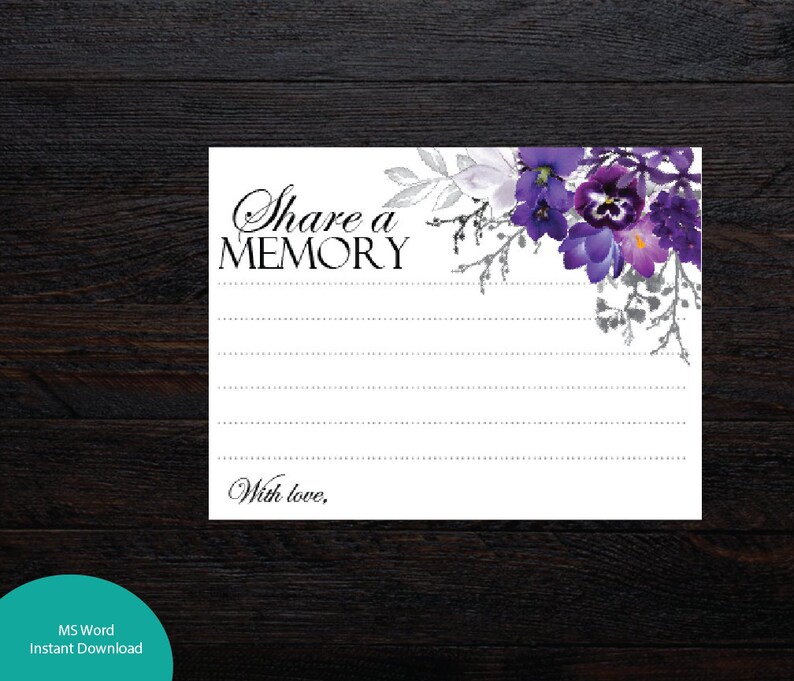 Share a Memory INSTANT DOWNLOAD Printable Violet Floral | Etsy
