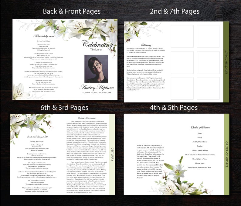 Funeral Program Template 8 Pages Graduated Fold Funeral | Etsy