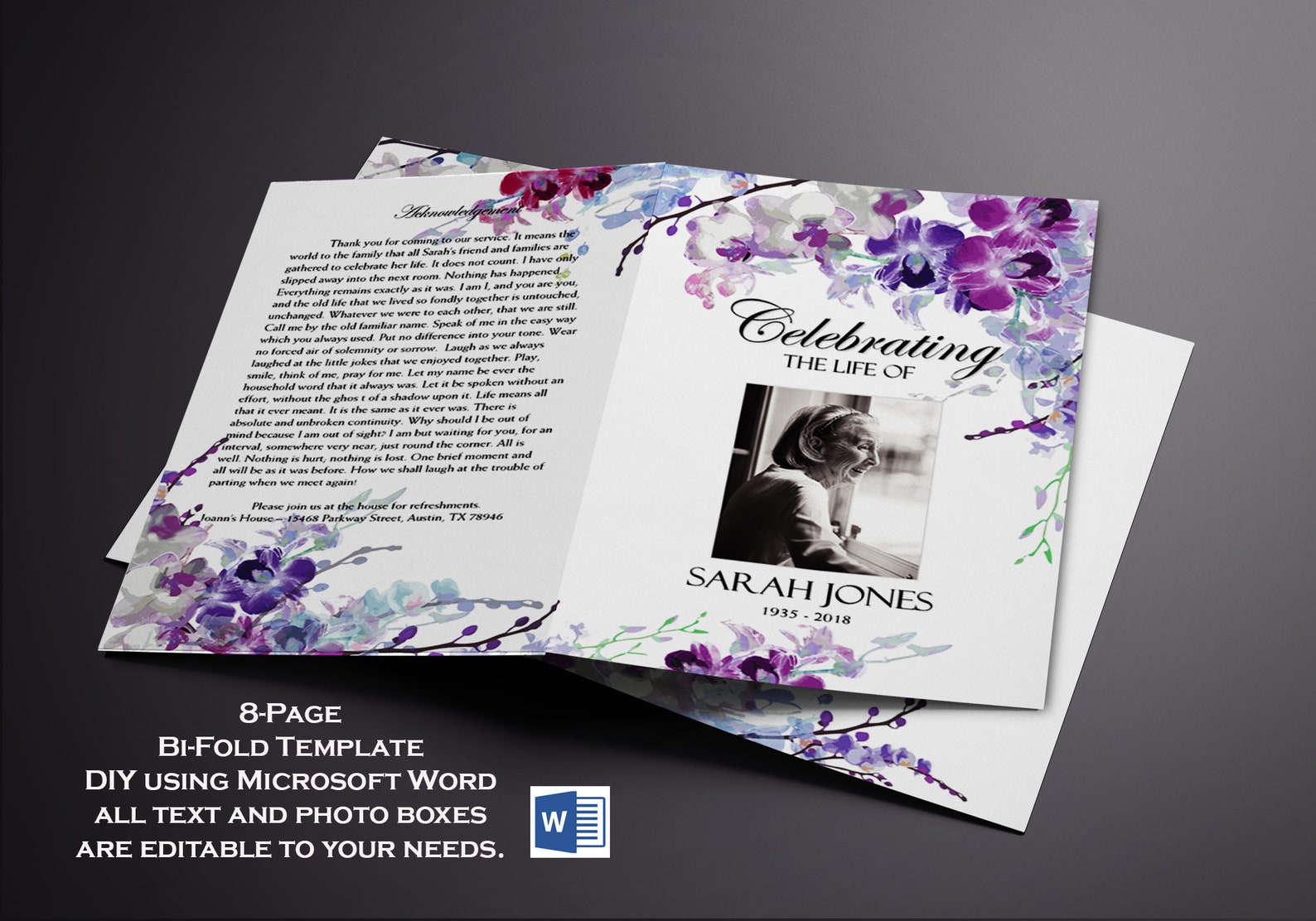 Funeral Program Template 8 Page Bi-fold Funeral Program - Etsy