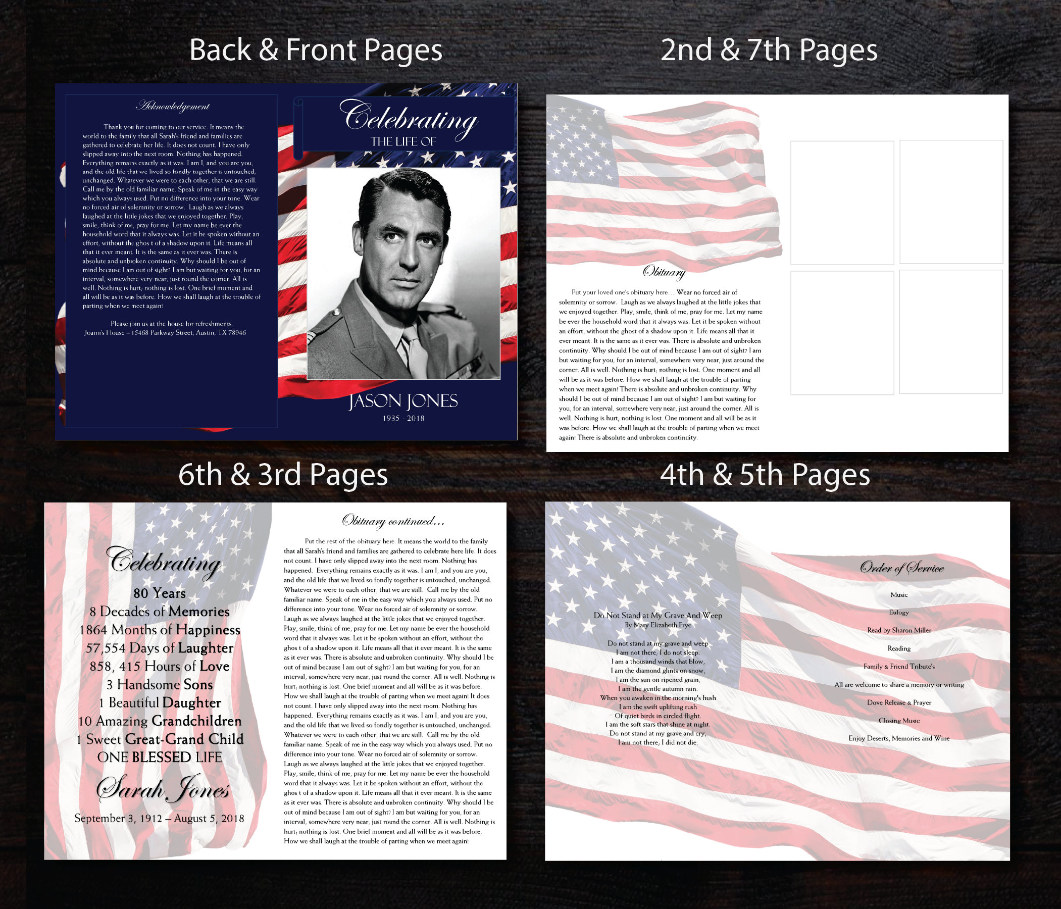 US Flag Funeral Program Template: 8-page Bi-fold (digital Download) - Etsy