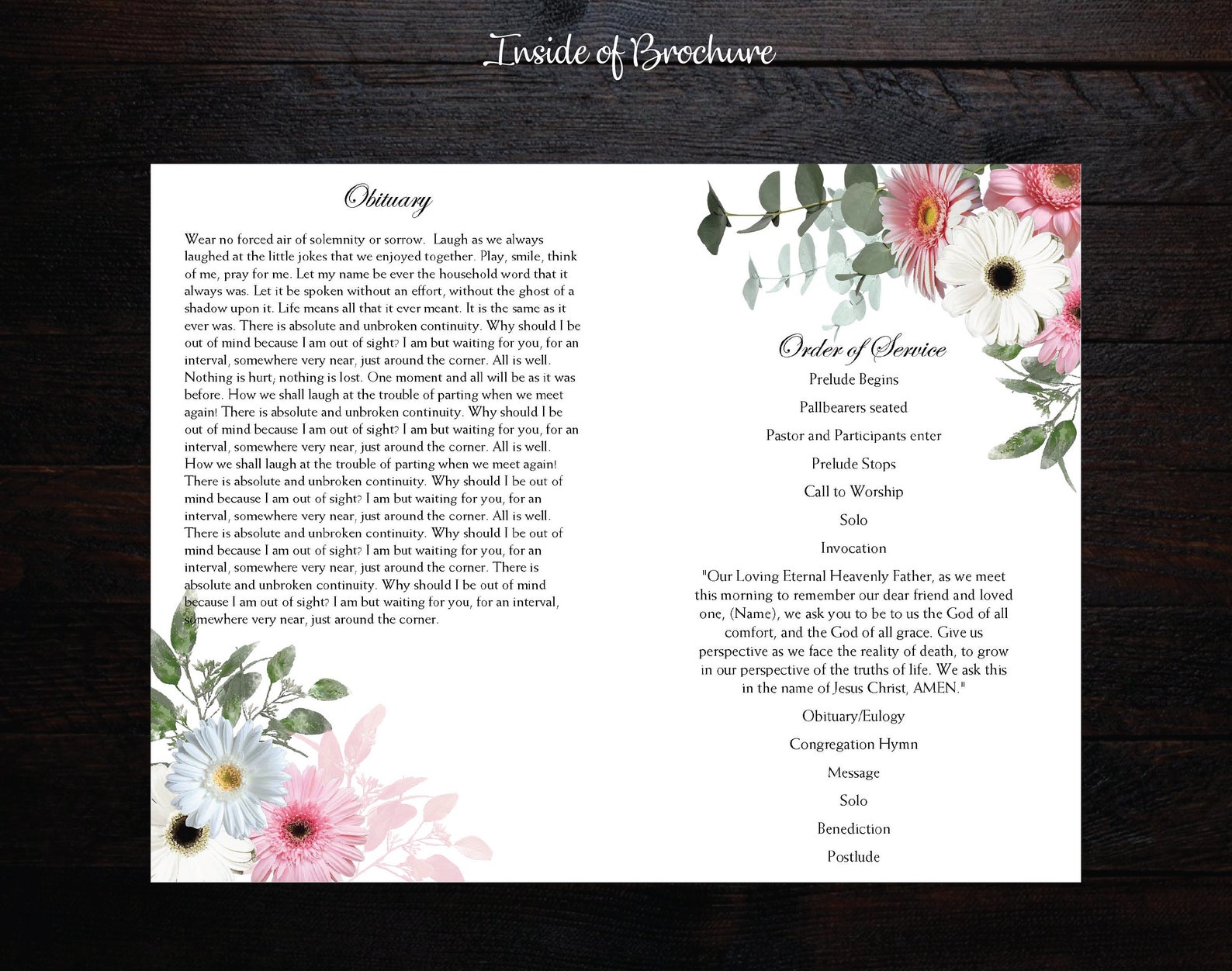 FUNERAL PROGRAM Template Printable Pink Gerbera Daisy | Etsy