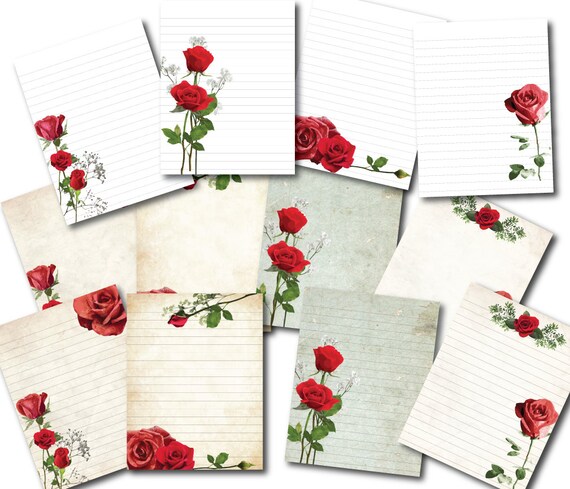 Paper & Party Supplies Floral Stationary Red Rose Stationary Printable ...