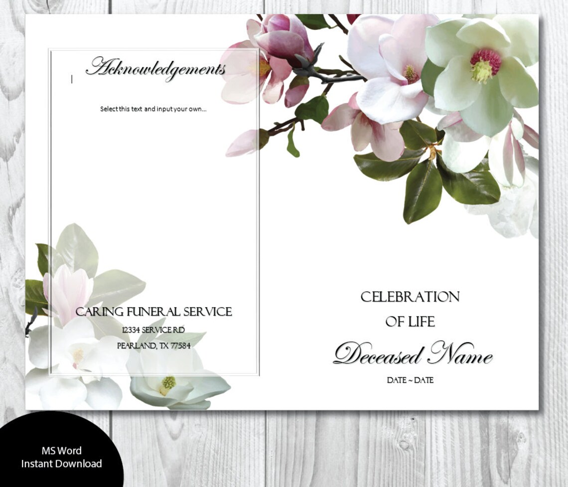 DIY Printable Memorial Program Funeral Program Template - Etsy