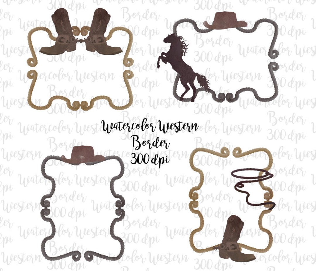 Watercolor Western Cowboy Rope Border Clipart Graphics High - Etsy