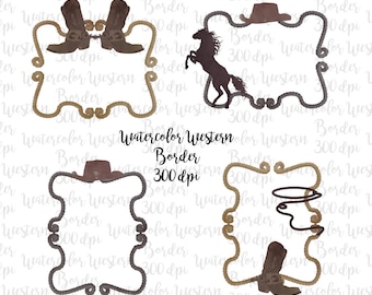 Western Cowboy Border Clipart Graphics High Resolution Graphic | Etsy