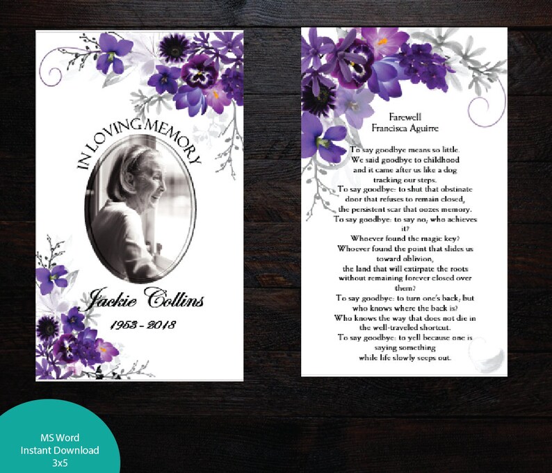 DIY Printable Funeral Prayer Card 3 X 5 and 2.5 X 3.5 Wallet - Etsy